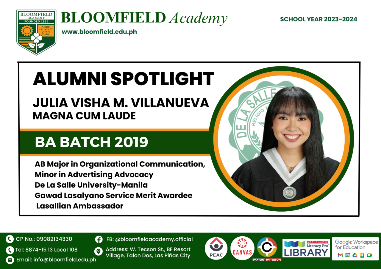 Alumni Spotlight: Julia Visha M. Villanueva – Bloomfield Academy