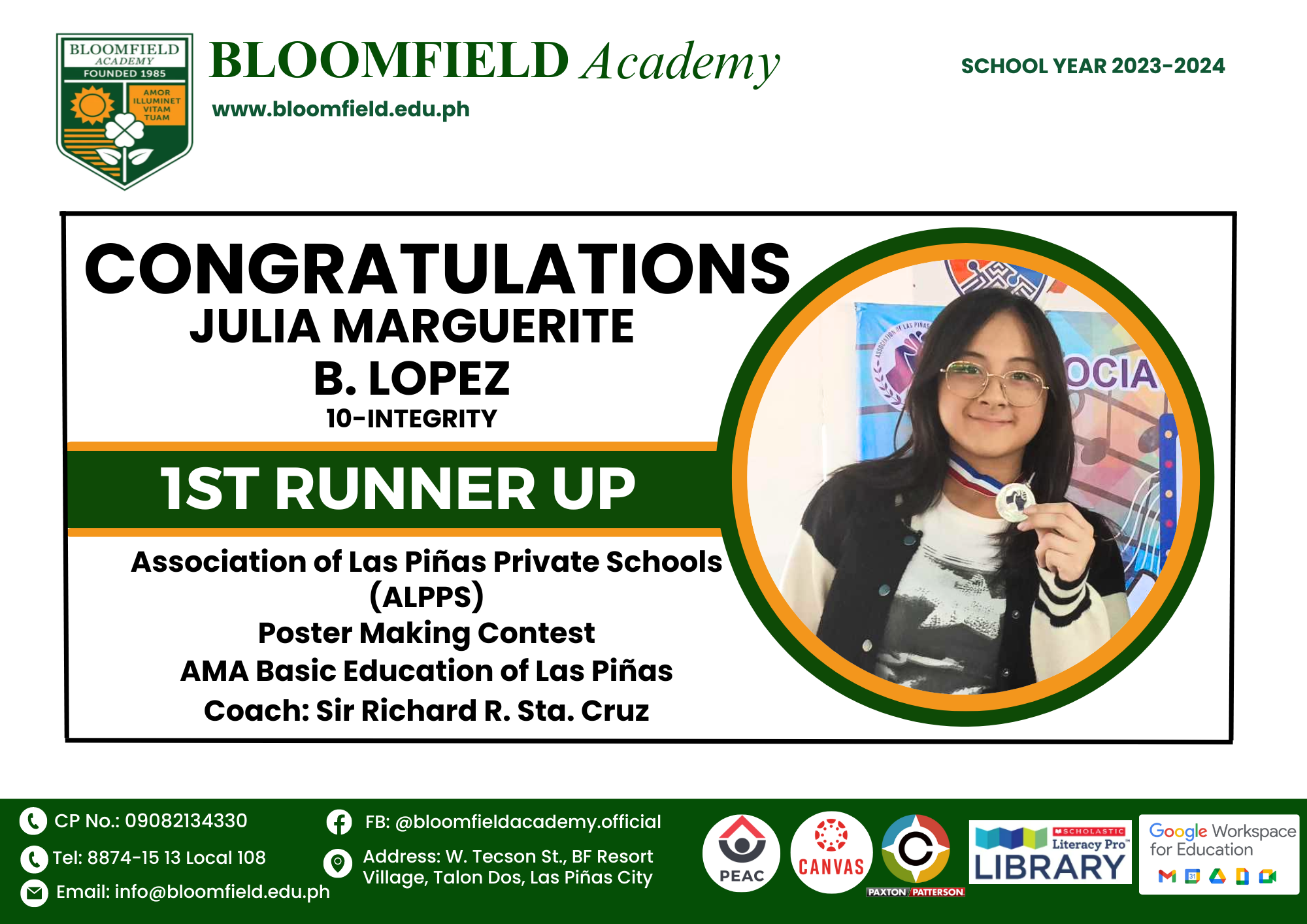 Congratulations, Julia Marguerite B. Lopez – Bloomfield Academy
